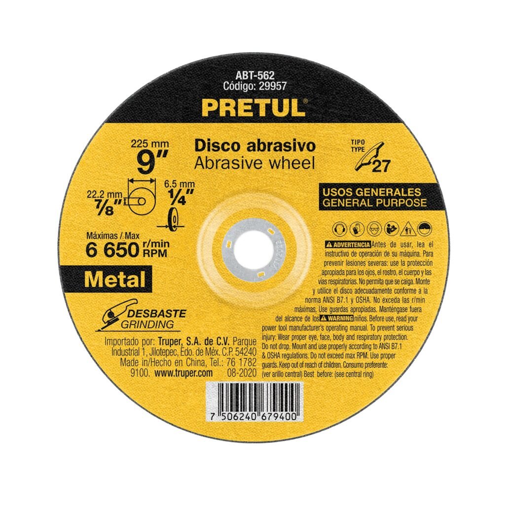 Código: 29957 Disco Tipo 27 de 9′ x 6.2 mm desbaste de metal, Pretul ...