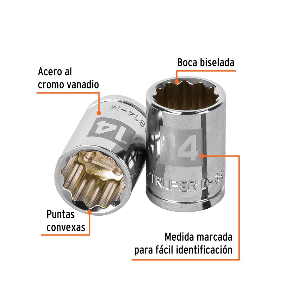 Código:13634 Dado de 14 mm, 12 puntas, cuadro 3/8′, Truper D-3814-M – Ferresa Ferretería En Linea